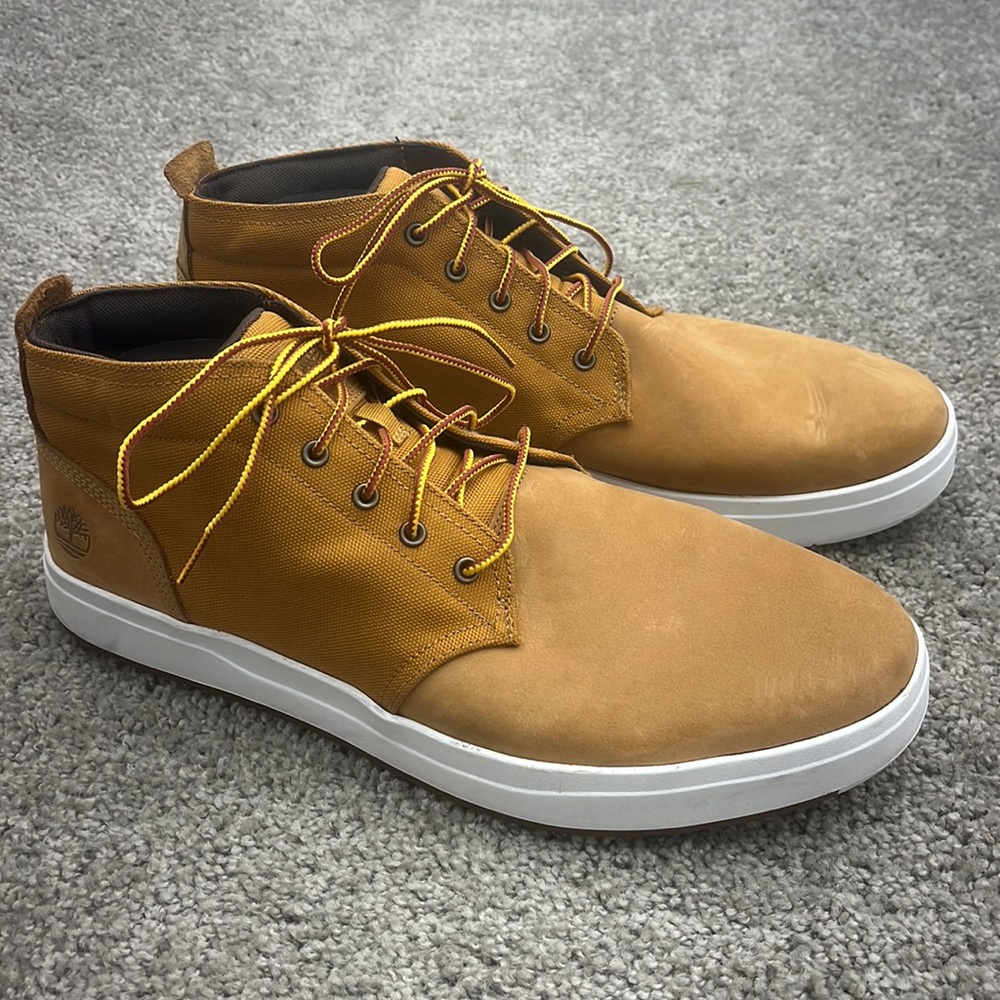 Timberland Tan Canvas Suede Leather Lace Up High Top … - Gem
